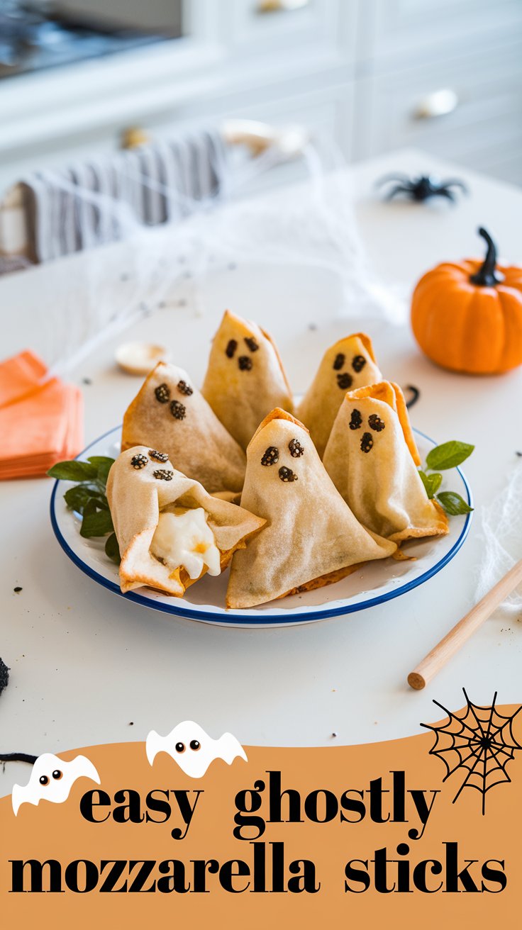 Ghostly Mozzarella Sticks Appetizer Recipe - snapfoodie.com