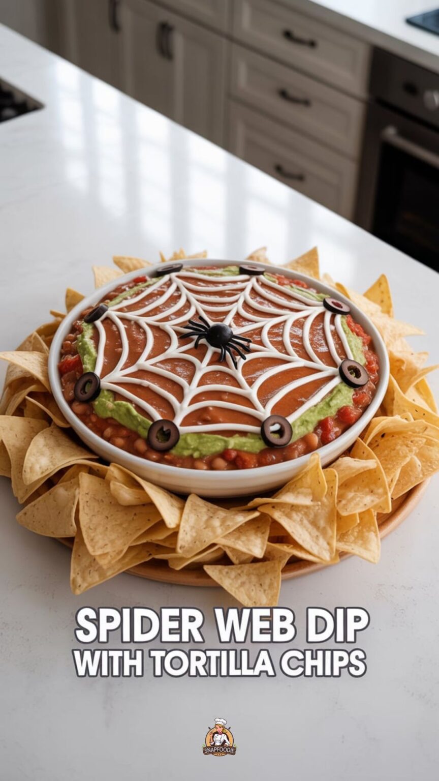 Spider Web Dip with Tortilla Chips Dinner Recipe - snapfoodie.com