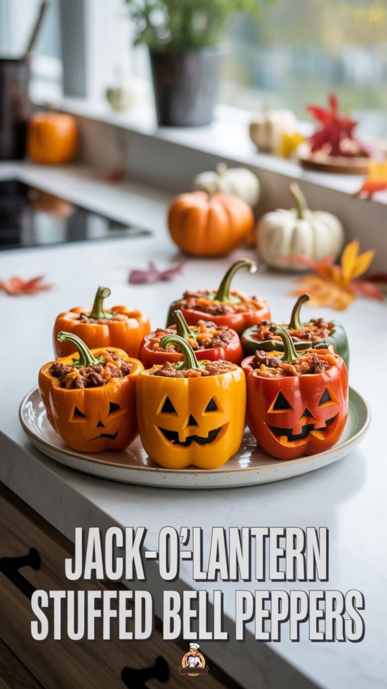 Jack-o’-Lantern Stuffed Bell Peppers Dinner Recipe - snapfoodie.com