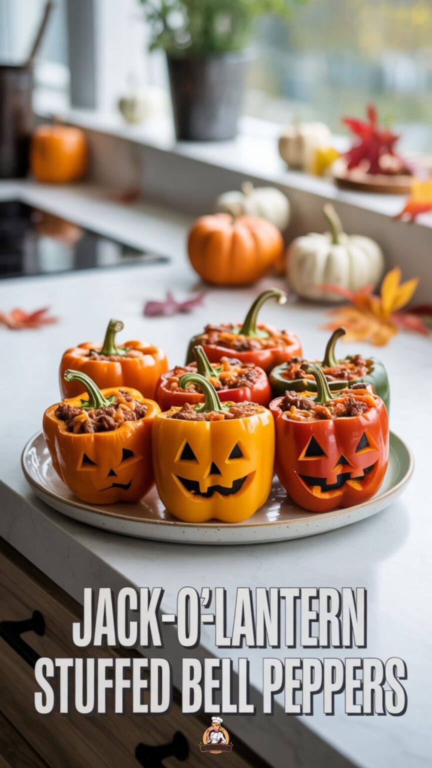 Jack-o’-Lantern Stuffed Bell Peppers Dinner Recipe - snapfoodie.com